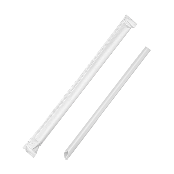 Bioplastic Boba Straw .47"x9", CPLA, White Color, Individually Paper W ...